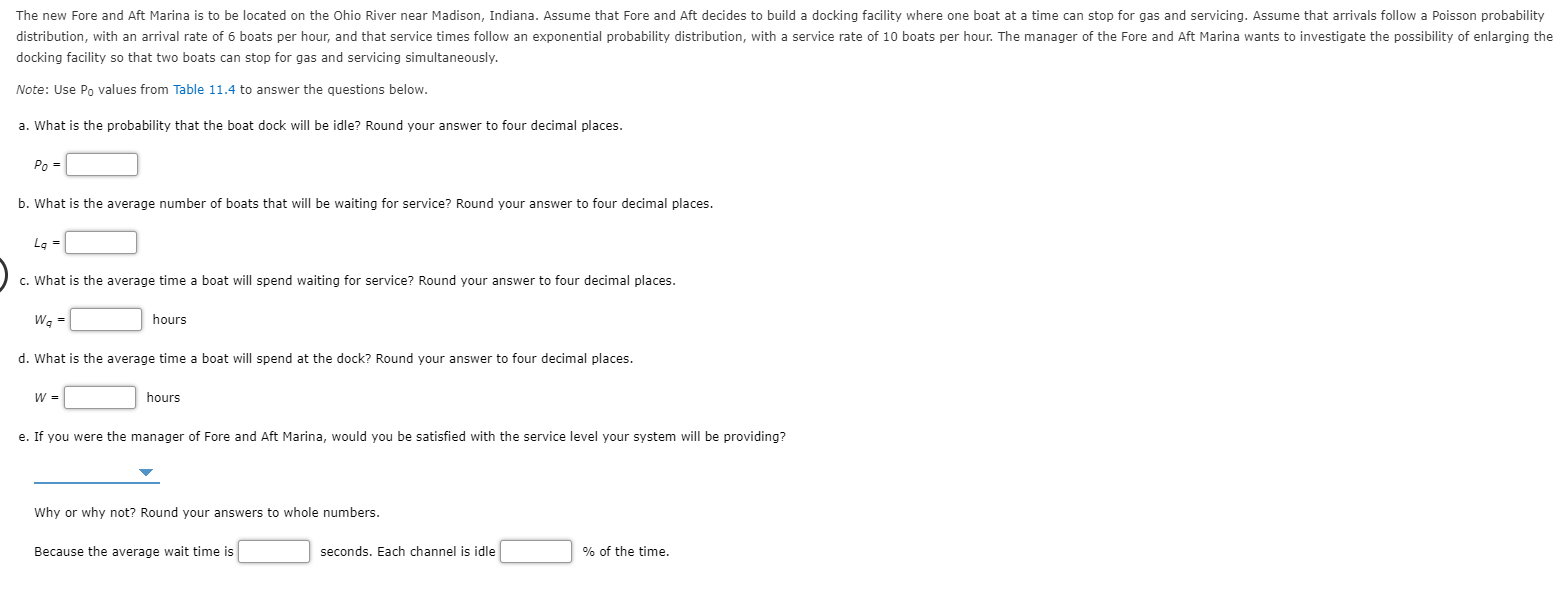 Solved TABLE 11.4 VALUES OF P, FOR MULTIPLE-SERVER WAITING | Chegg.com