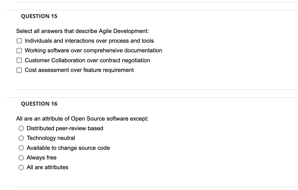 Solved Select all answers that describe Agile Development: | Chegg.com