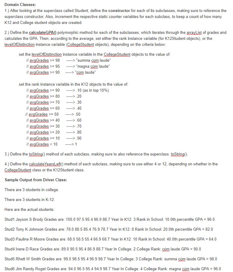 Solved Domain Classes: 1.) After looking at the superclass | Chegg.com