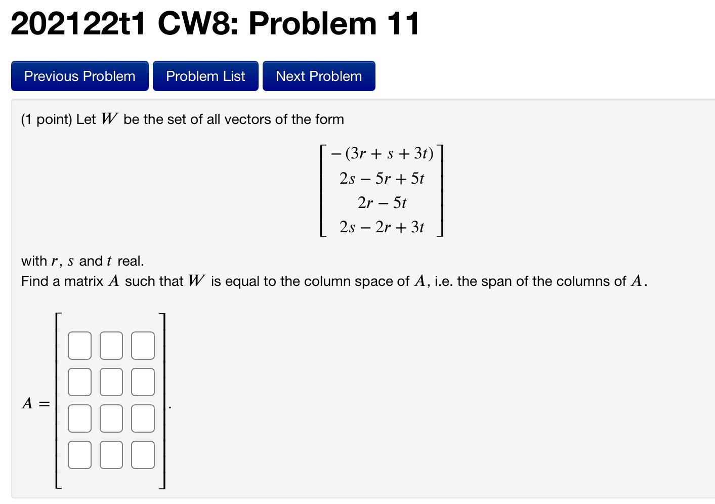Solved 202122t1 CW8: Problem 11 Previous Problem Problem | Chegg.com