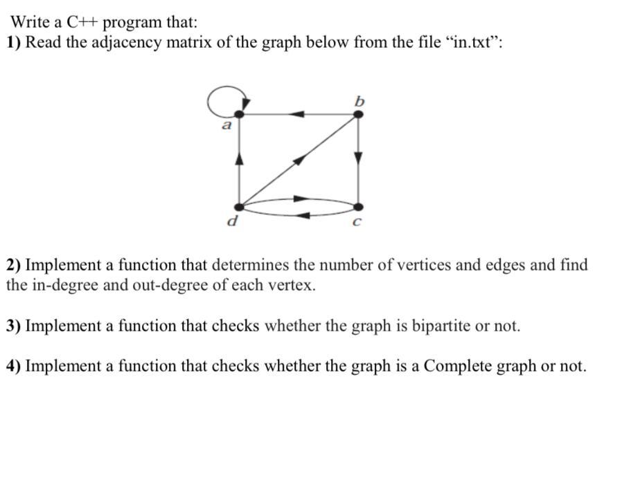 Write a C++ program that: 1) Read the adjacency | Chegg.com