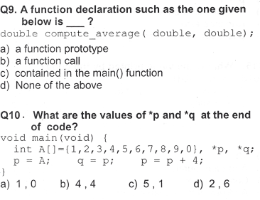 Solved Q9. A function declaration such as the one given | Chegg.com