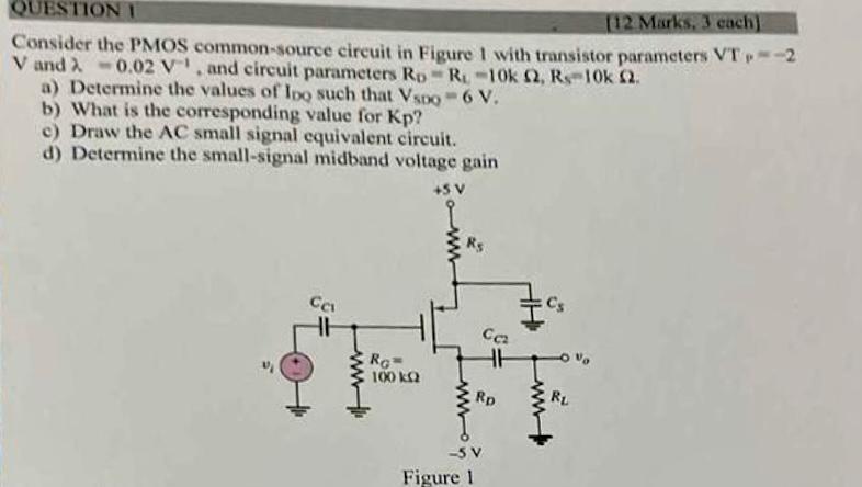 Solved Consider the PMOS common-source circuit in Figure 1 | Chegg.com