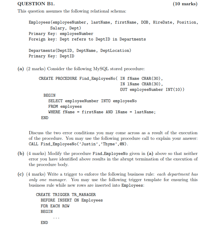 (10 marks) QUESTION B1. This question assumes the | Chegg.com