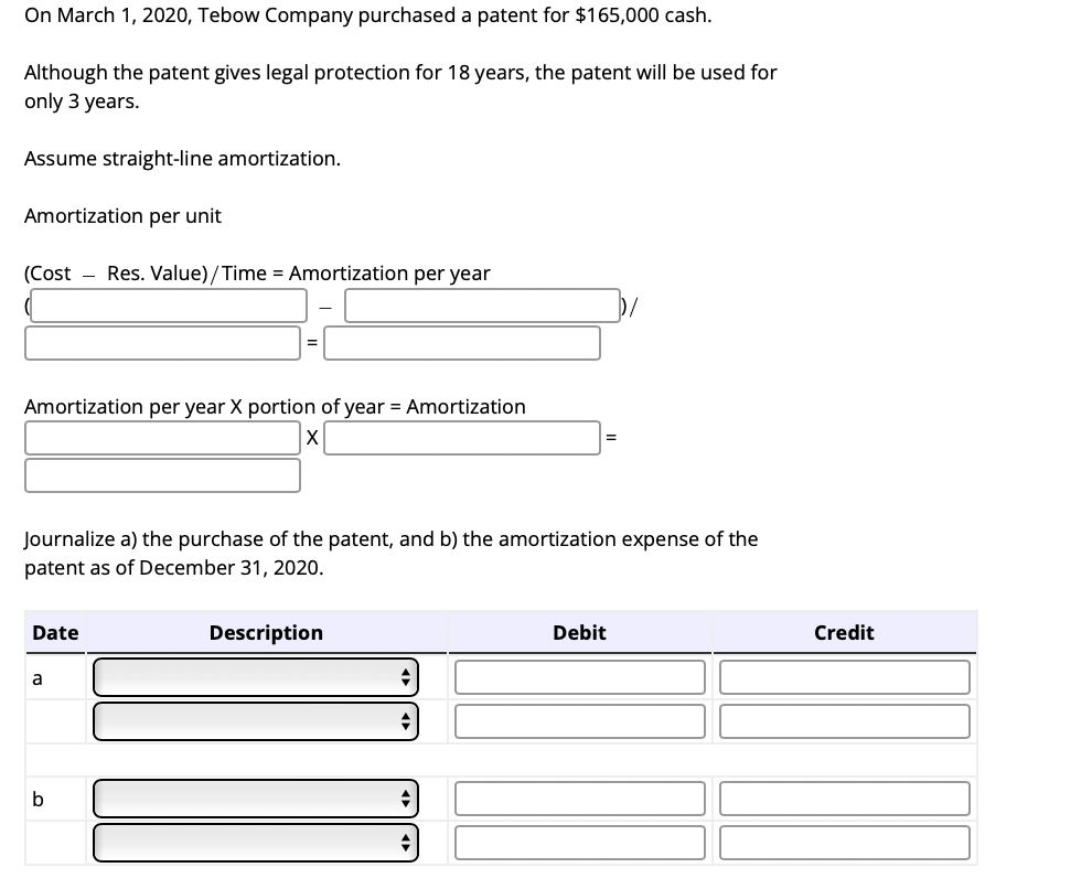 Journalize a) the purchase of the patent, and b) the | Chegg.com