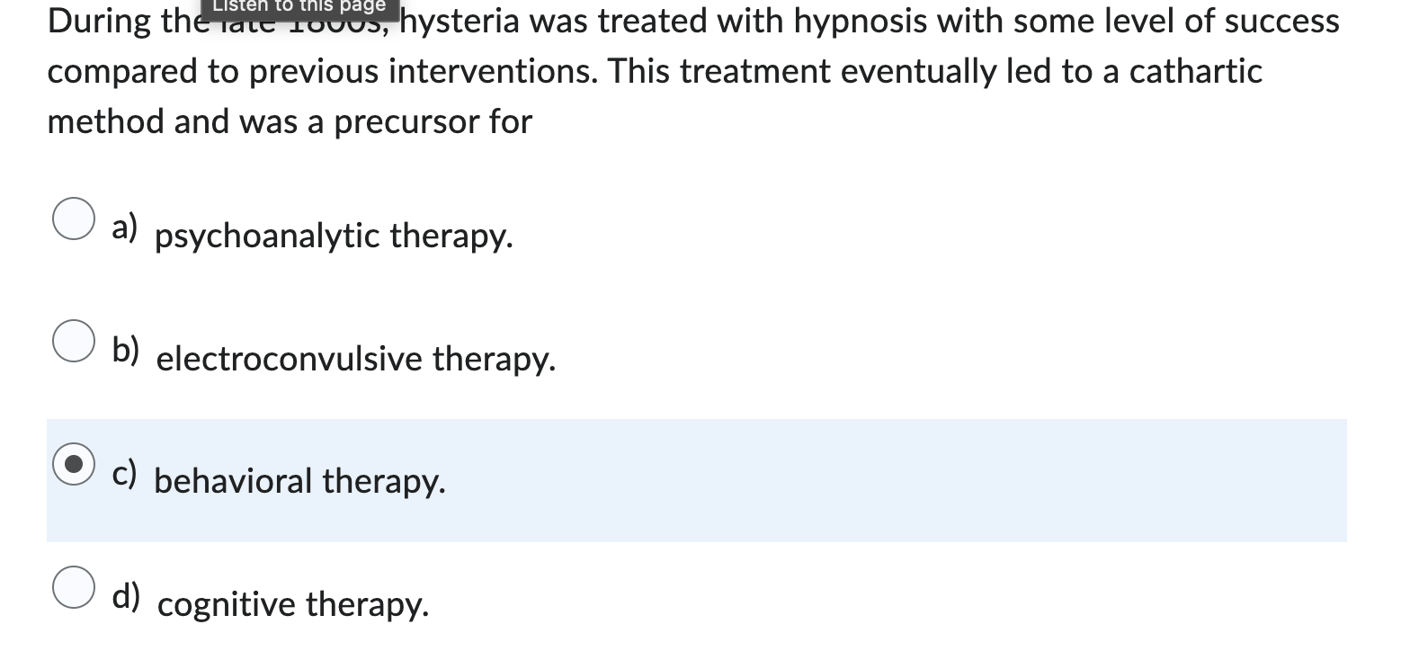 Solved During the sauc + Fovers, hysteria was treated with | Chegg.com