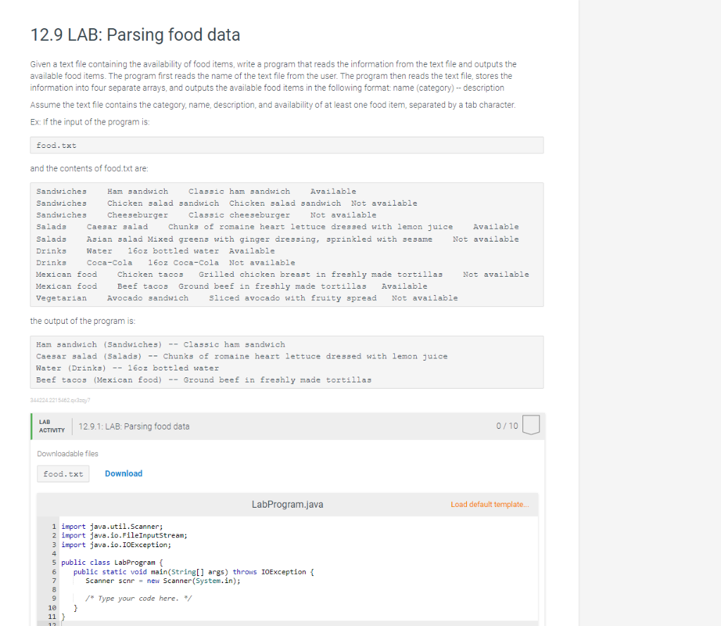 Solved 129 Lab Parsing Food Data Given A Text File 6898