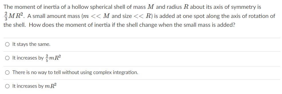 Solved The moment of inertia of a hollow spherical shell of | Chegg.com