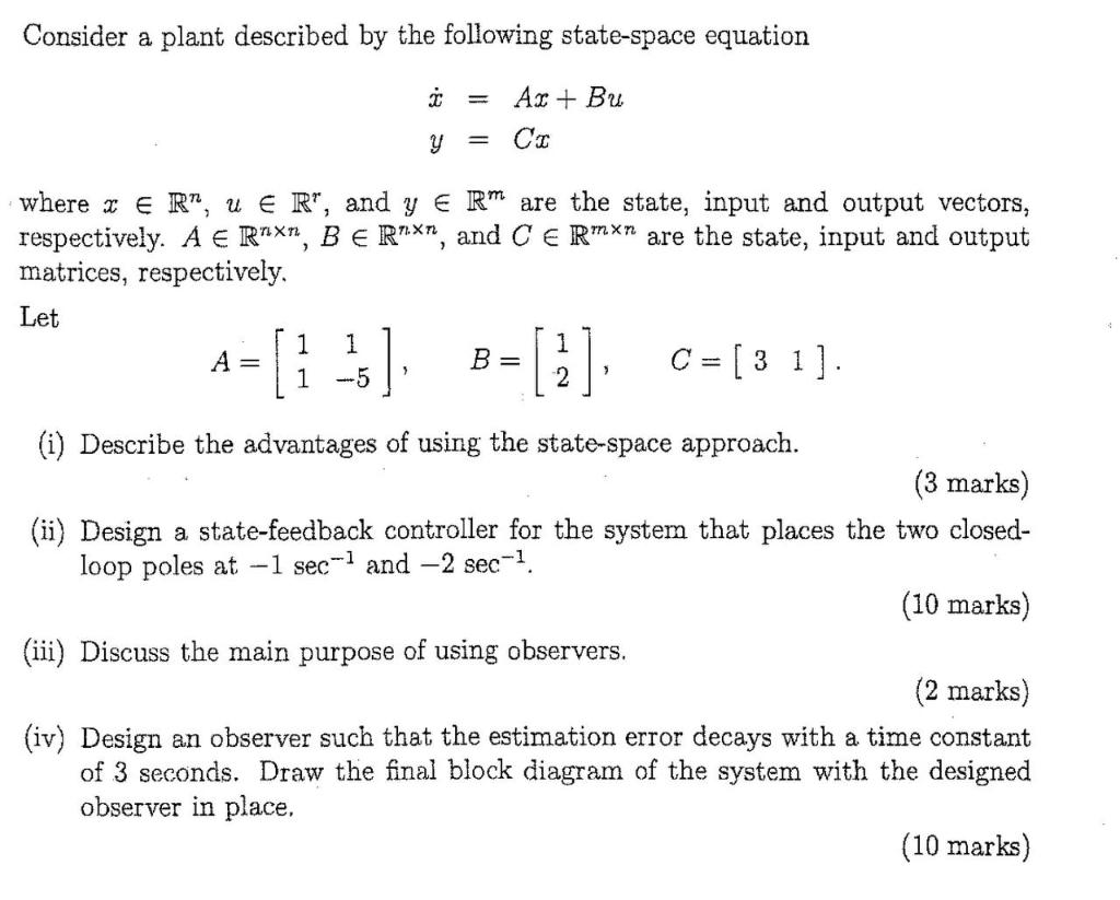Solved Consider a plant described by the following | Chegg.com