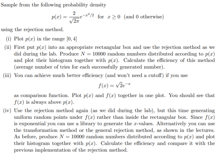 Solved e Sample from the following probability density 2 | Chegg.com
