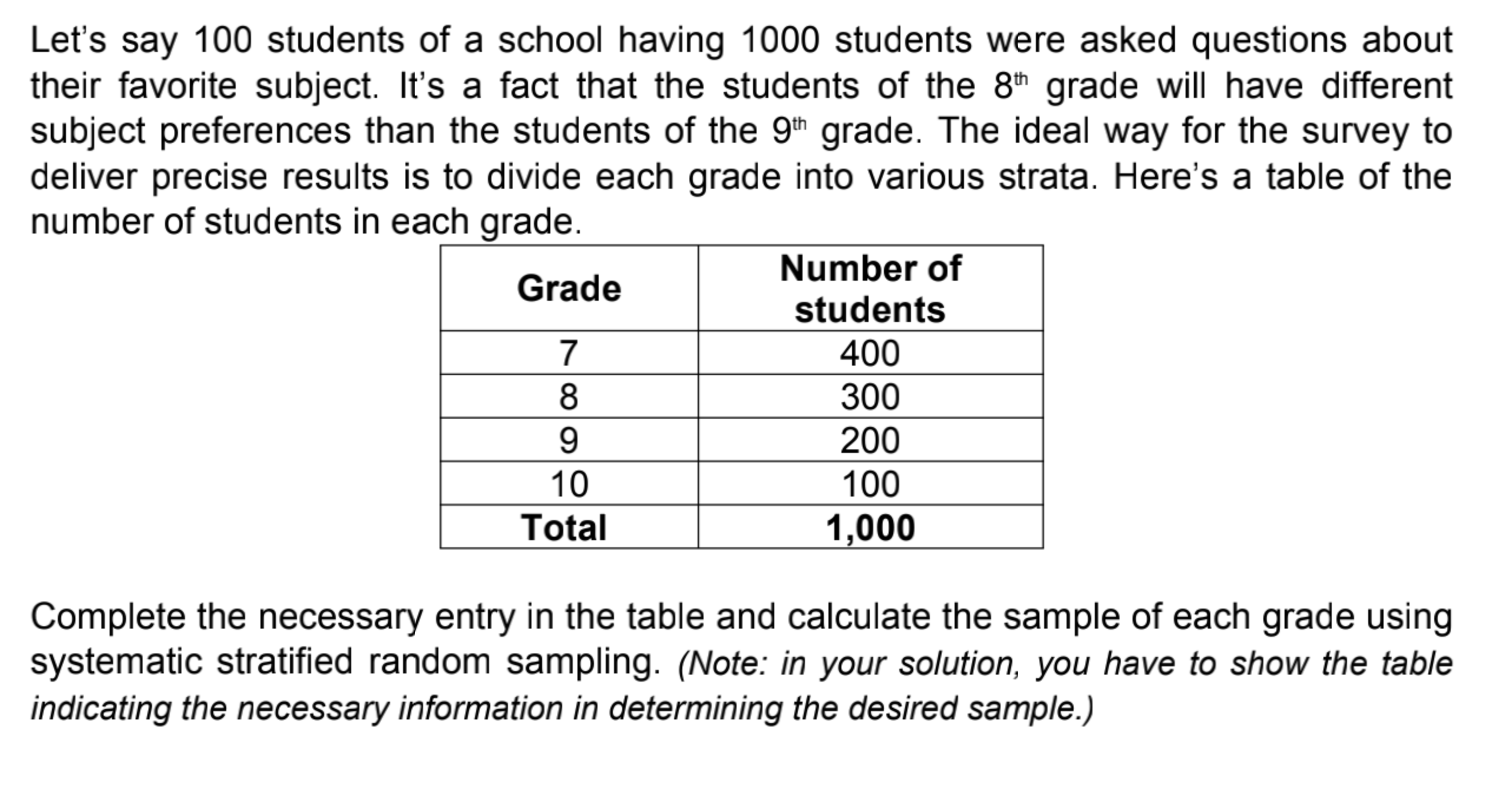 Solved Let's say 100 students of a school having 1000 | Chegg.com