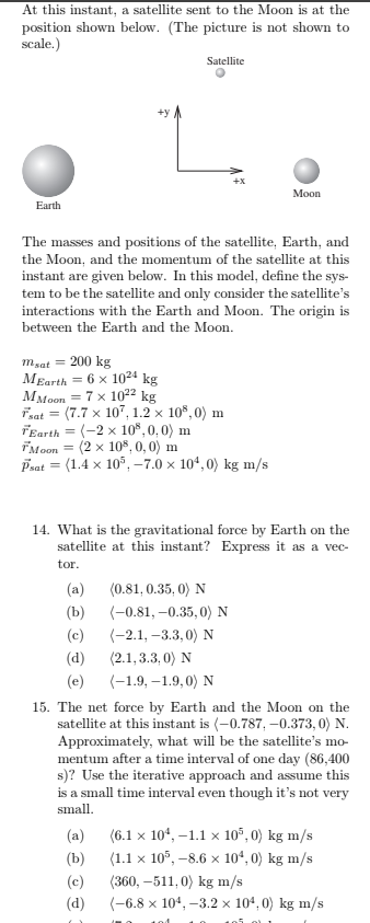 Solved At this instant, a satellite sent to the Moon is at | Chegg.com