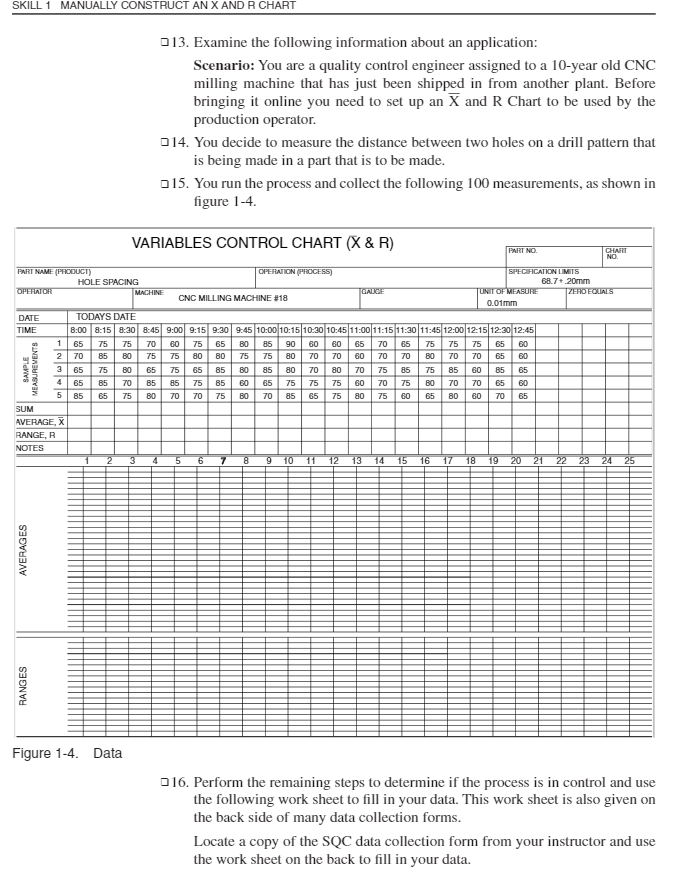 SKILL 1 MANUALLY CONSTRUCT AN X AND R CHART Procedure | Chegg.com