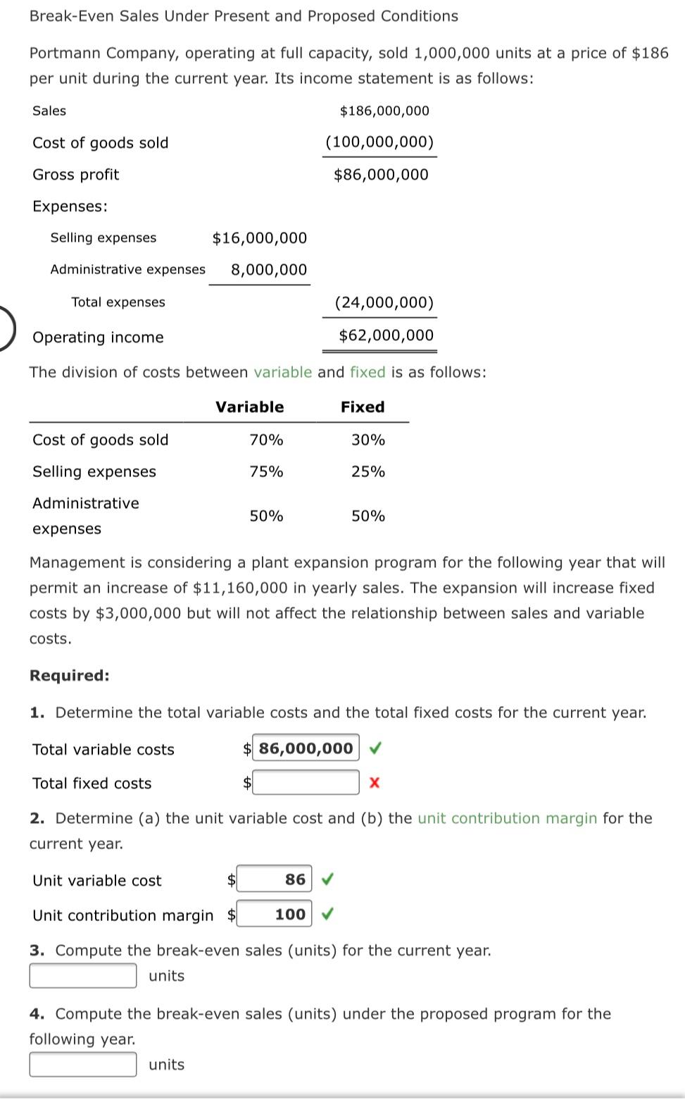 Solved Break-Even Sales Under Present and Proposed | Chegg.com