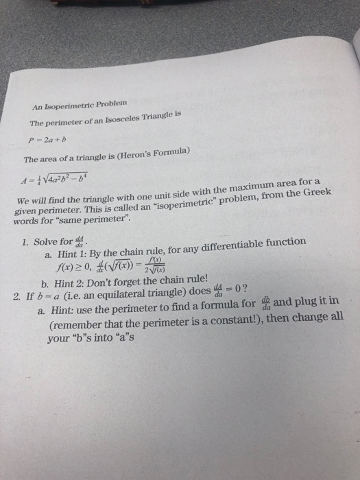 Solved An Isoperimetric Problem The perimeter of an | Chegg.com