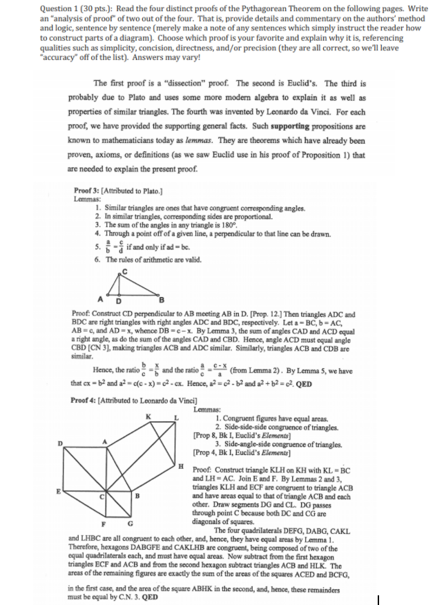 Solved Question 1 (30 pts.): Read the four distinct proofs | Chegg.com