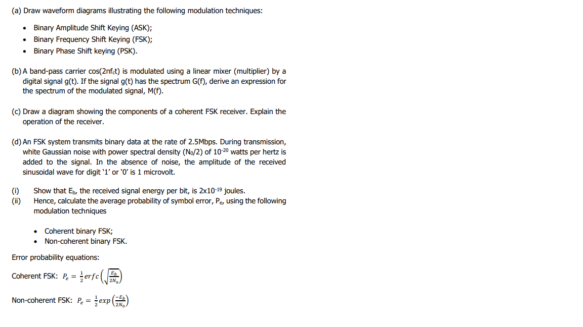 Solved (a) Draw waveform diagrams illustrating the following | Chegg.com