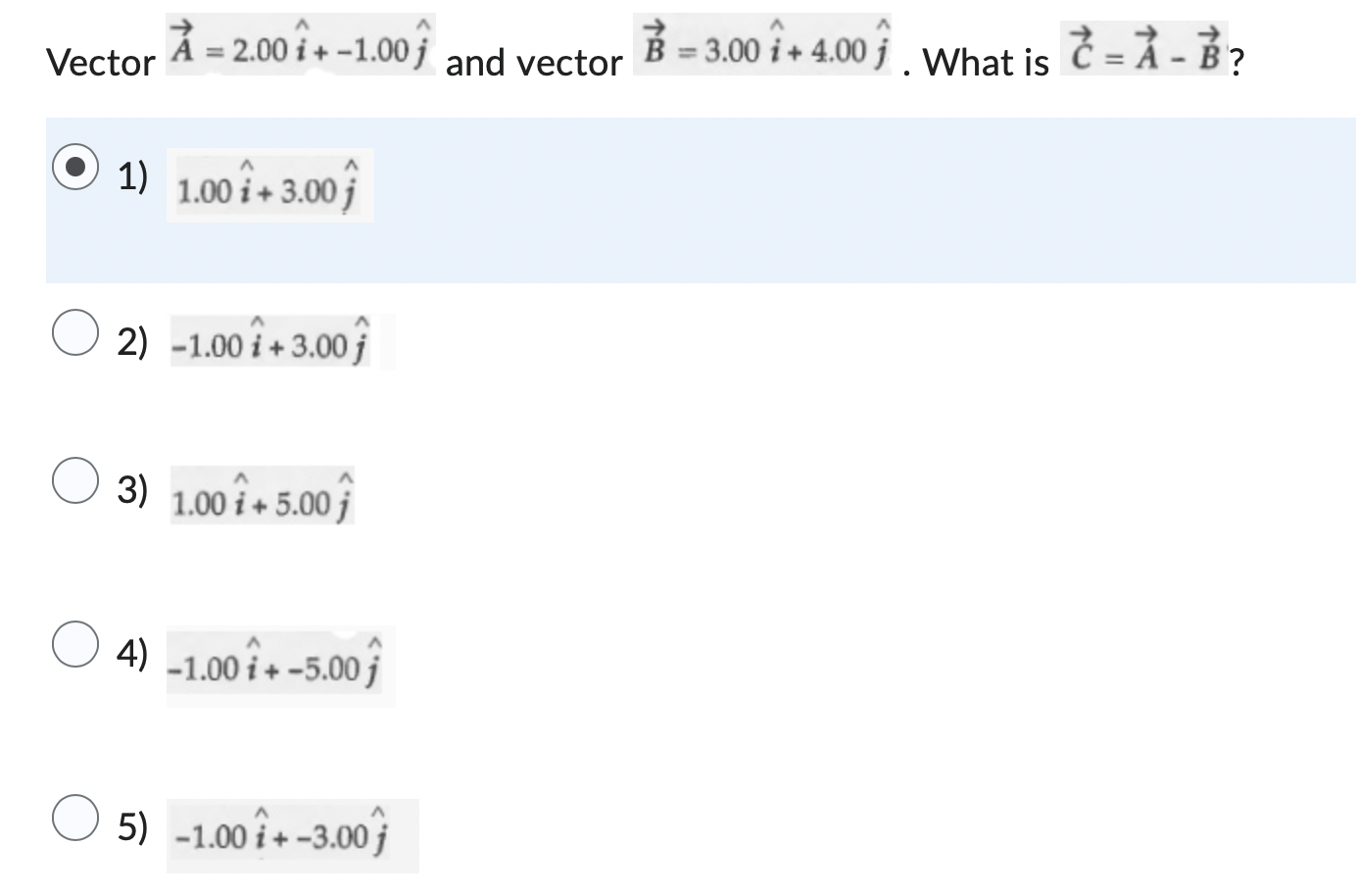 Solved Vector A=2.00i^+−1.00j^ and vector B=3.00i^+4.00j^. | Chegg.com