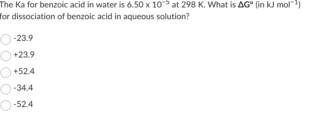 Solved code class="asciimath">The Ka for benzoic acid in | Chegg.com
