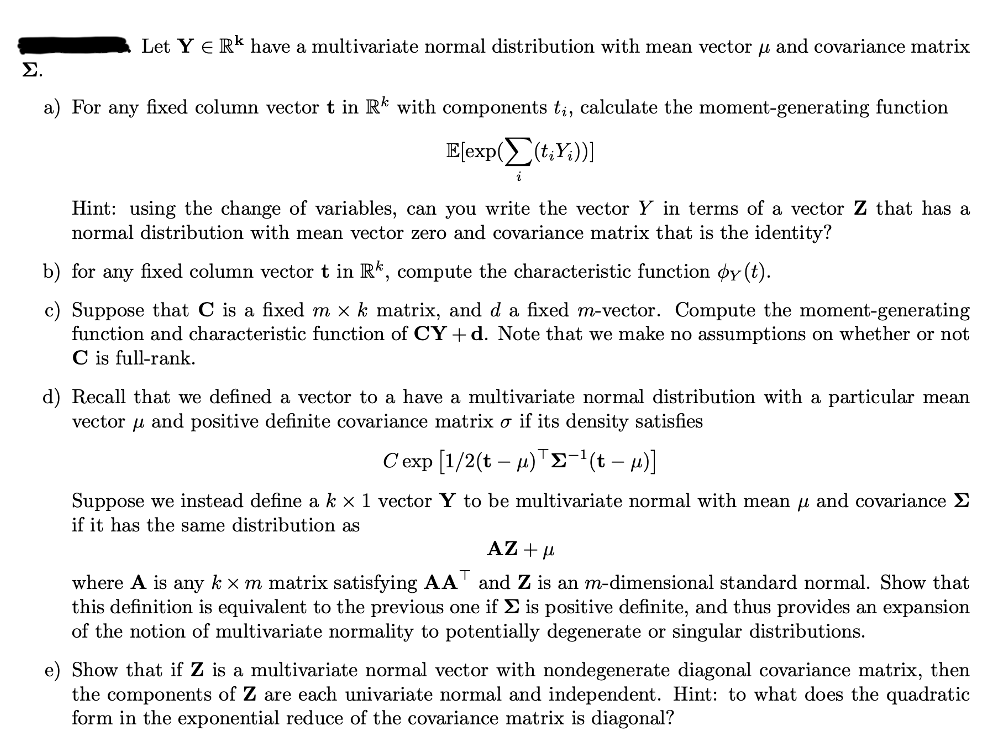 Let Y∈Rk have a multivariate normal distribution with | Chegg.com