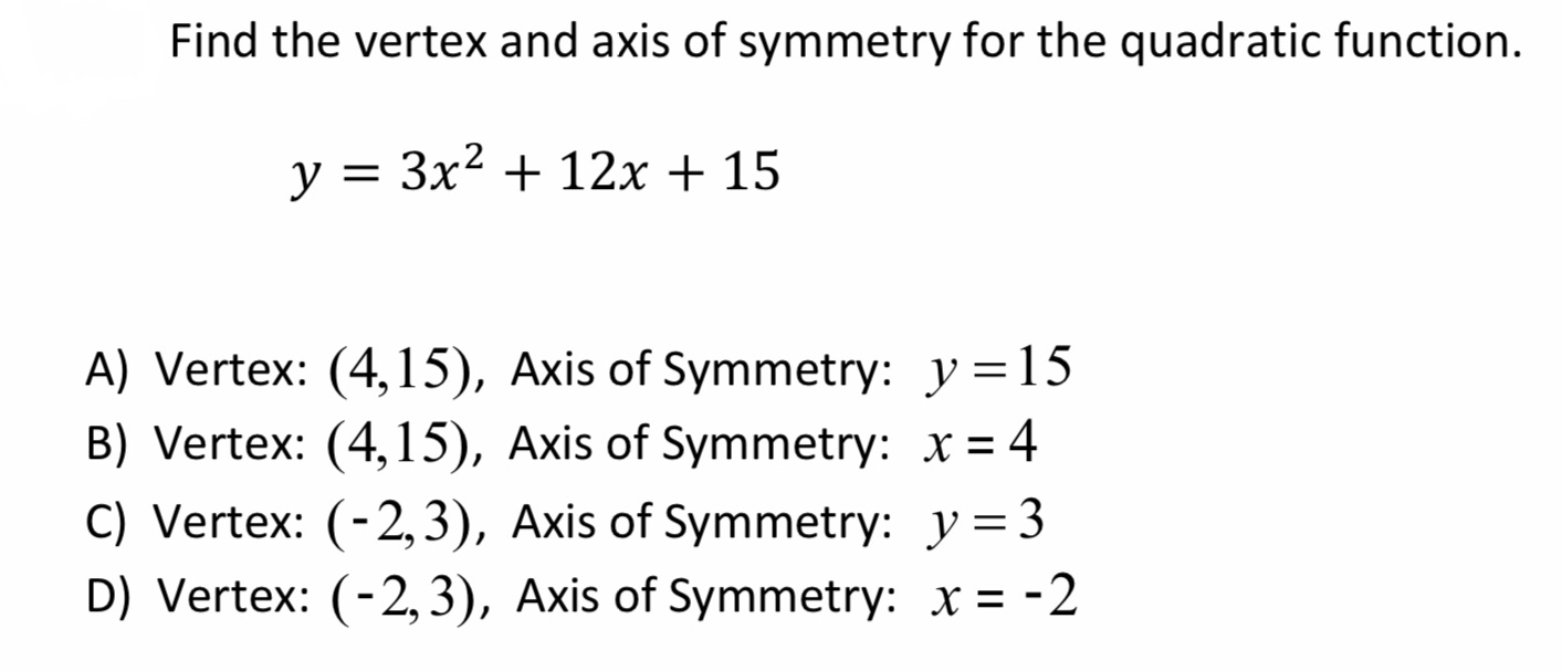 Solved Find the vertex and axis of symmetry for the | Chegg.com