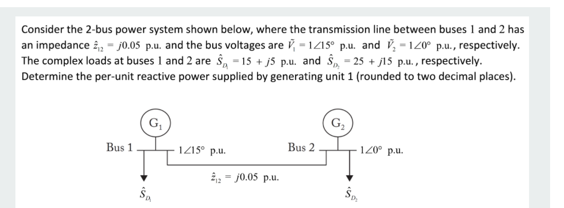 Solved Consider the 2-bus power system shown below, where | Chegg.com