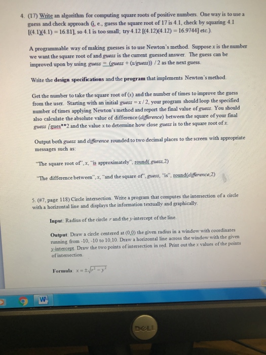 4 (17 Write an algorithm for computing square roots | Chegg.com