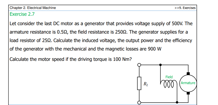 Solved Exercise 2.7 Let consider the last DC motor as a | Chegg.com