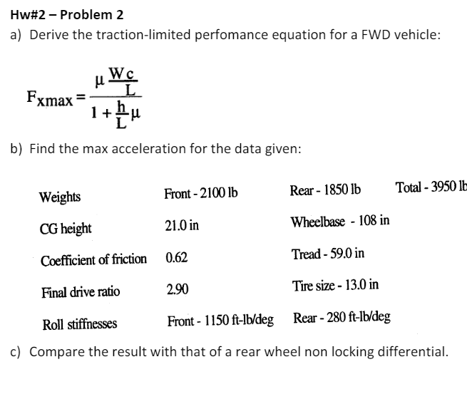 Solved Hw#2 - Problem 2 a) Derive the traction-limited | Chegg.com