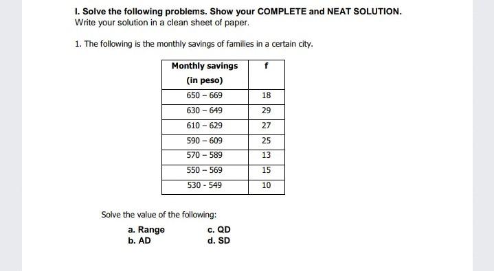 Solved 1. Solve the following problems. Show your COMPLETE | Chegg.com