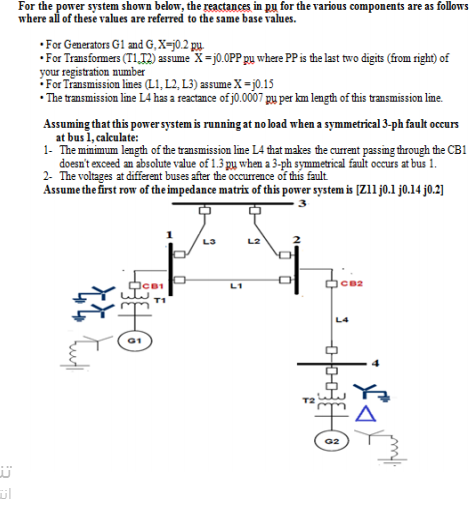 Solved For the power system shown below, the reactances in | Chegg.com