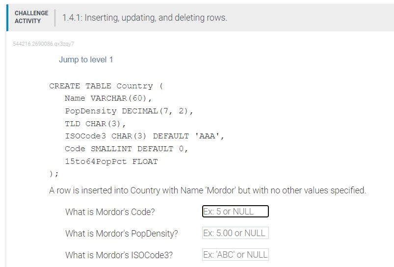 Solved Jump to level 1CREATE TABLE Country (Name | Chegg.com Solved Jump to level 1CREATE TABLE Country (Name | Chegg.com