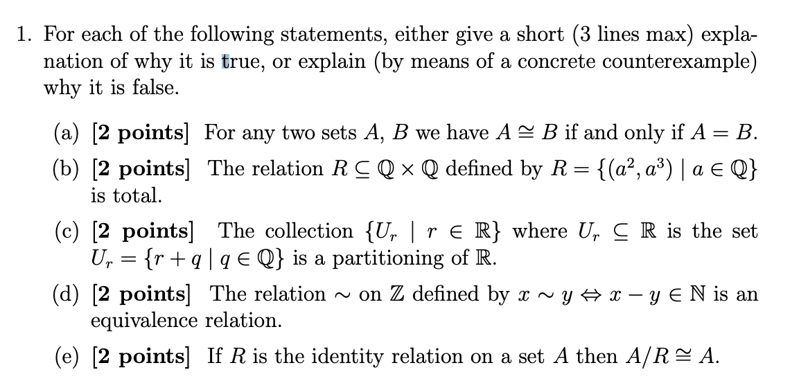 Solved For each of the following statements, either give a | Chegg.com