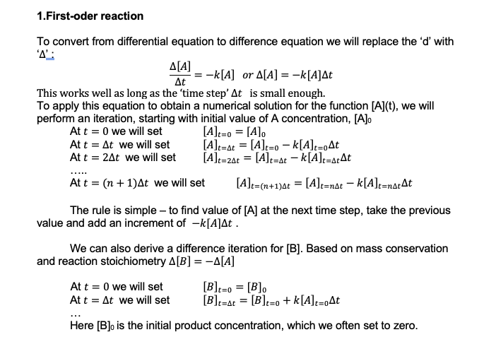 Solved 1.First-oder reaction To convert from differential | Chegg.com