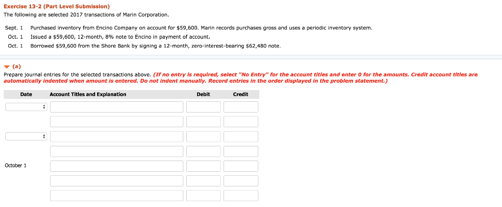 Solved Exercise 13-2 (Part Level Submission) Marin | Chegg.com