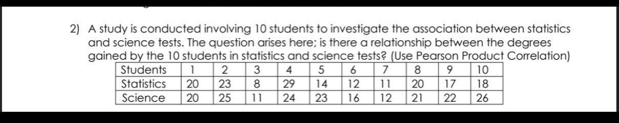 Solved 2) A study is conducted involving 10 students to | Chegg.com