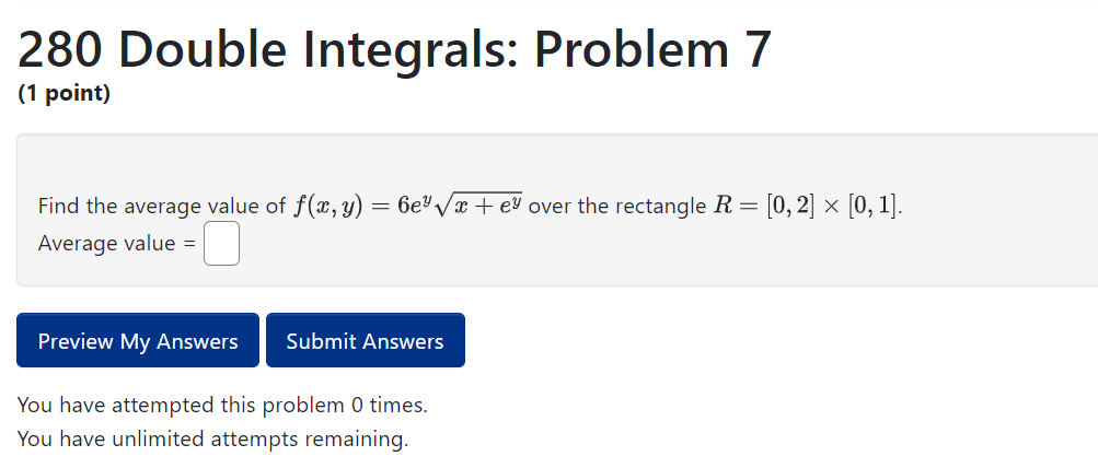 280 Double Integrals: Problem 8 (1 point) Results for | Chegg.com