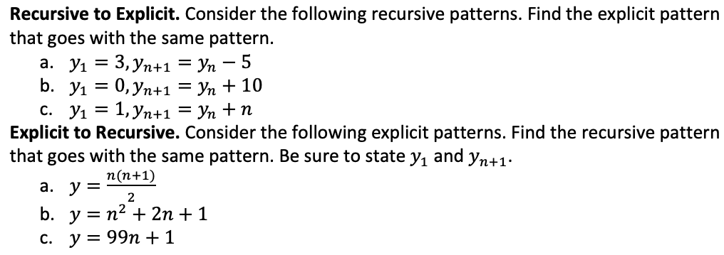 Solved Recursive to Explicit. Consider the following | Chegg.com