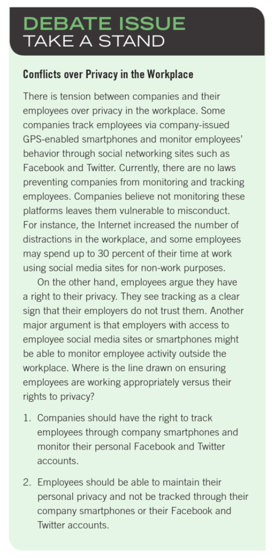 Solved Chapter 5 Take a Stand: Conflicts over Privacy in the | Chegg.com