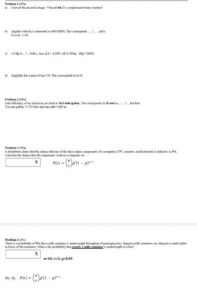 Solved Problem 1(2%) a) Convert the decimal integer -7 to a | Chegg.com
