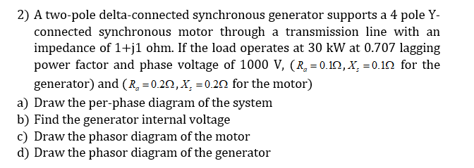Solved 2) A two-pole delta-connected synchronous generator | Chegg.com