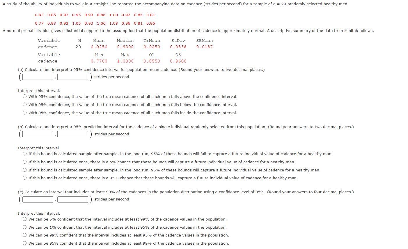 Solved (a) Calculate and interpret a 95% confidence interval | Chegg.com