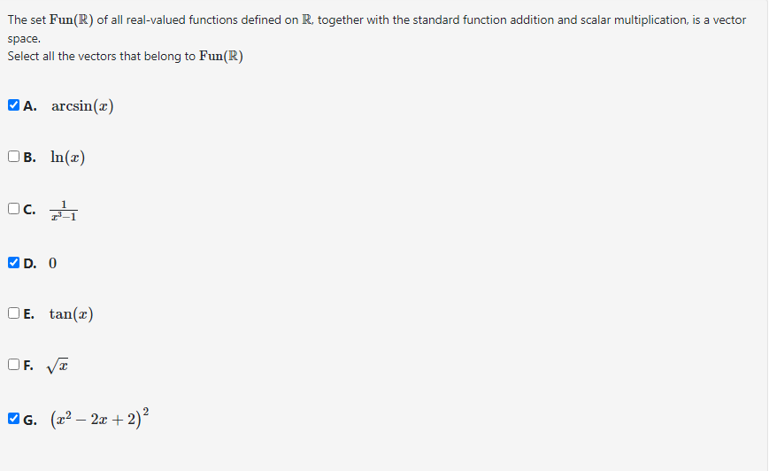 Solved The set Fun(R) of ﻿all real-valued functions defined | Chegg.com