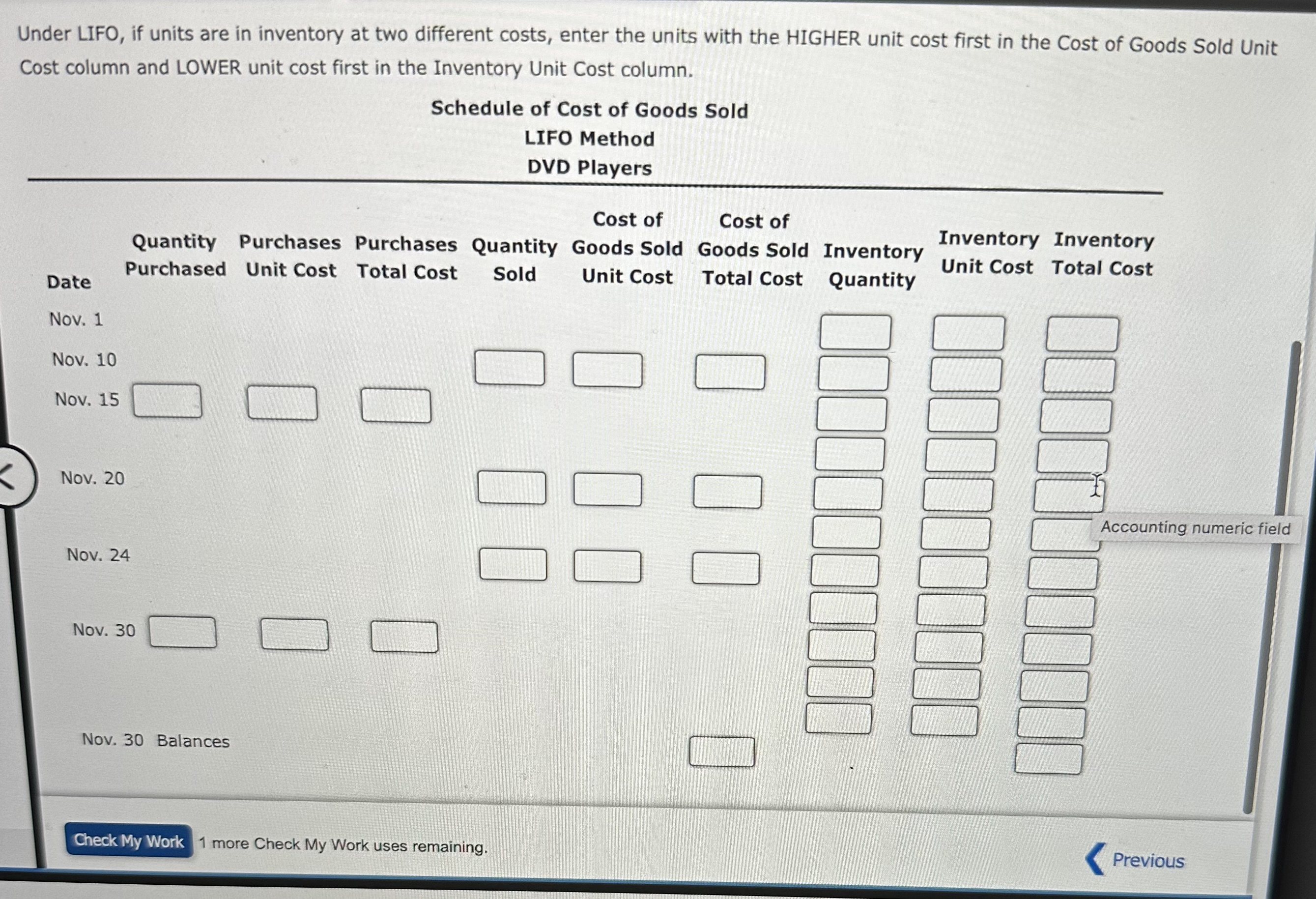 Solved Perpetual Inventory Using LIFO Beginning inventory, | Chegg.com