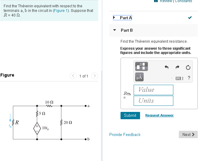 Solved II Review Constants Find the Thévenin equivalent with | Chegg.com