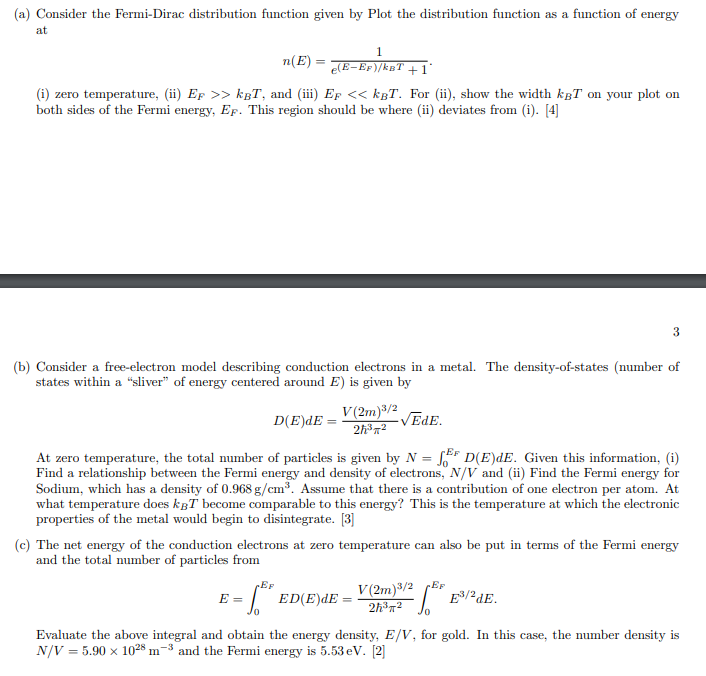 Solved (a) Consider the Fermi-Dirac distribution function | Chegg.com