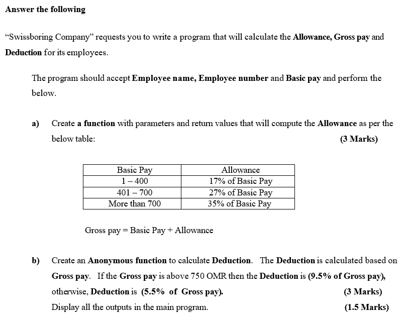 Solved Answer the following “Swissboring Company” requests | Chegg.com