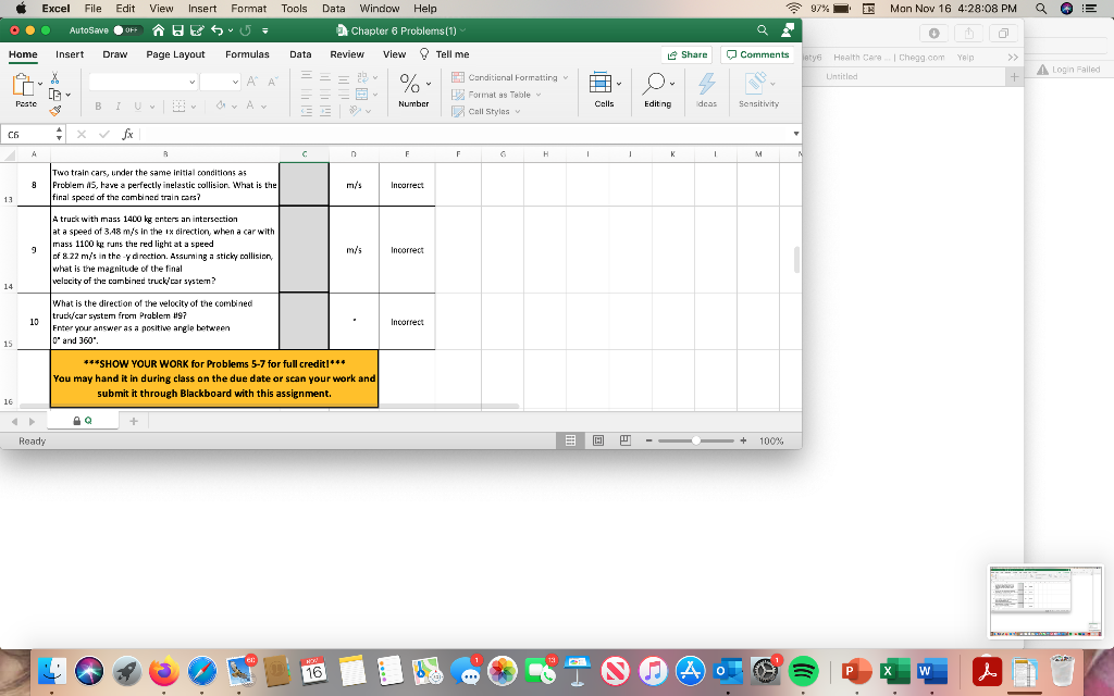 Solved Excel File Edit View Insert Format Tools 97% Mon Nov | Chegg.com