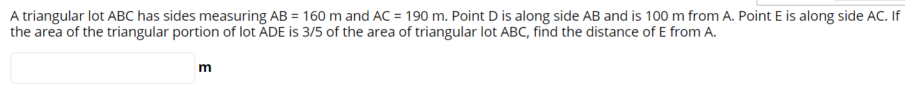 Solved A triangular lot ABC has sides measuring AB = 160 m | Chegg.com