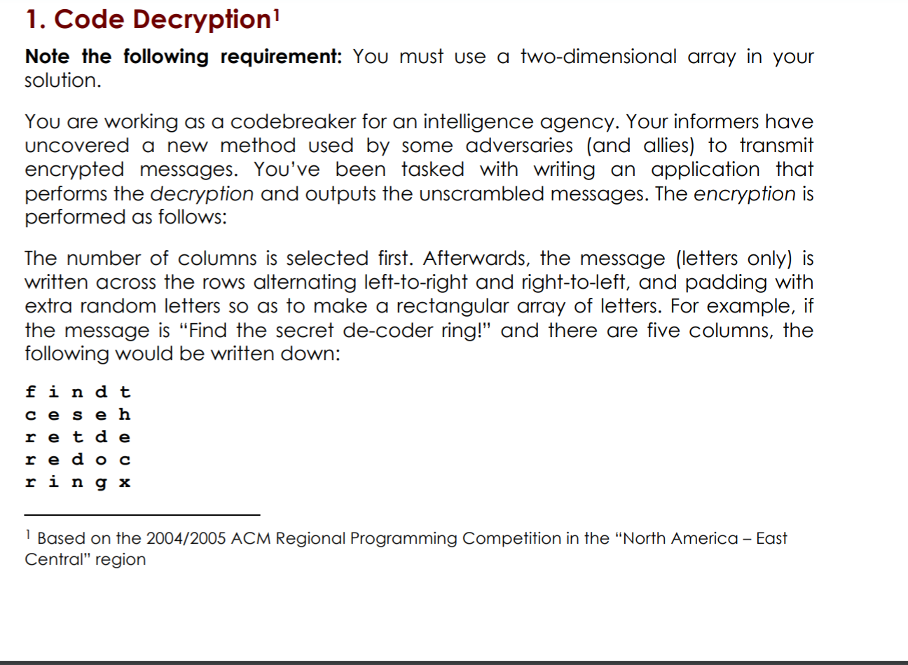 Solved 1. Code Decryption Note the following requirement: | Chegg.com